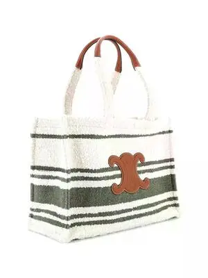 Celine Cabas Thais Striped Fabric Large Tote Bag - Green