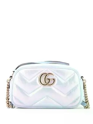Gucci Gg Marmont Chevron Iridescent Leather Small Shoulder Bag - Blue