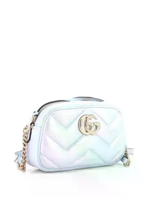 Gucci Gg Marmont Chevron Iridescent Leather Small Shoulder Bag - Blue