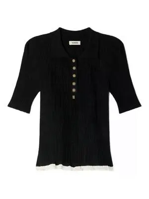 Sandro Knit Polo Top With Button Detail - Black