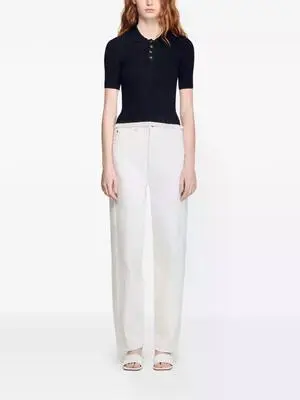 Sandro Knit Polo Top With Button Detail - Black