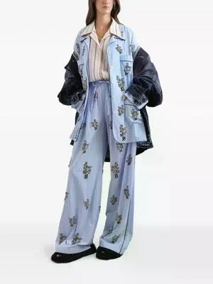 Dolce & Gabbana Striped Poplin Trousers With Crystal Flower Embroidery - Blue