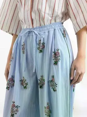 Dolce & Gabbana Striped Poplin Trousers With Crystal Flower Embroidery - Blue