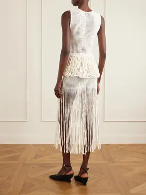 Alaïa Knitted Fringed Midi Skirt - White