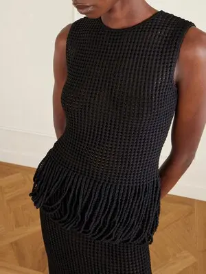 Alaïa Open-knit Top With Fringe Detailing - Black