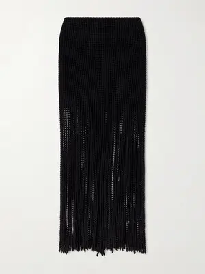 Alaïa Knitted Fringed Midi Skirt - Black