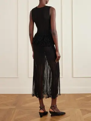 Alaïa Knitted Fringed Midi Skirt - Black