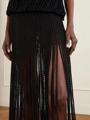 Alaïa Knitted Fringed Midi Skirt - Black