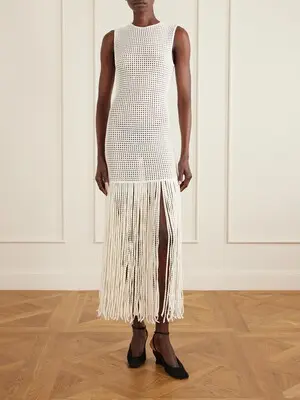 Alaïa Fringed Open-knit Midi Dress - White