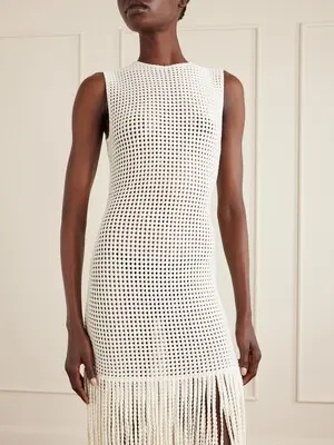 Alaïa Fringed Open-knit Midi Dress - White