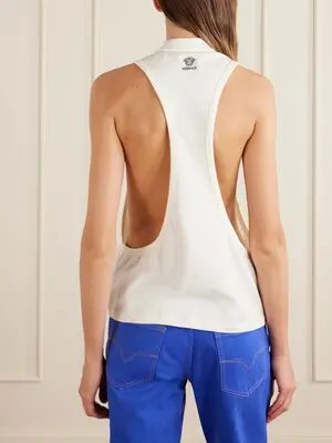 Versace Sleeveless Embroidered Stretch-cotton Jersey Tank Top - White