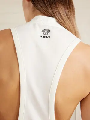 Versace Sleeveless Embroidered Stretch-cotton Jersey Tank Top - White