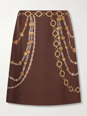 Versace Printed Silk-twill Knee-length Skirt - Brown