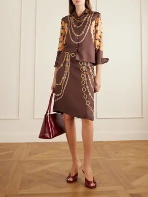 Versace Printed Silk-twill Knee-length Skirt - Brown