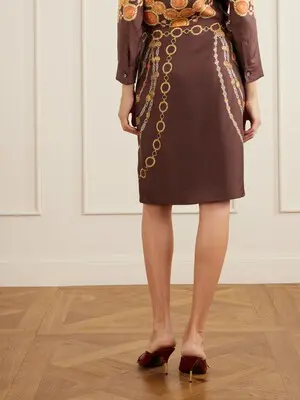 Versace Printed Silk-twill Knee-length Skirt - Brown