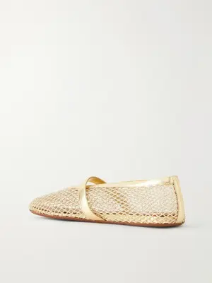Alaïa Metallic Leather-trimmed Mesh Ballet Flats - Gold