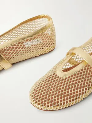 Alaïa Metallic Leather-trimmed Mesh Ballet Flats - Gold