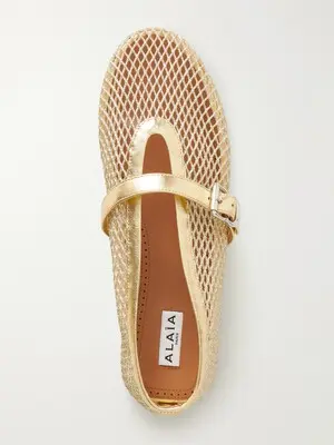Alaïa Metallic Leather-trimmed Mesh Ballet Flats - Gold