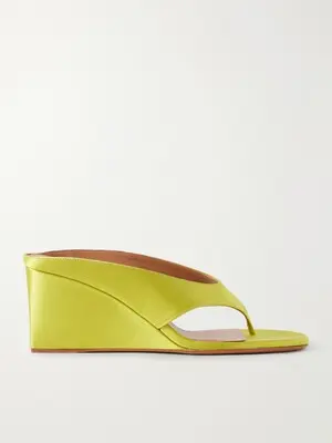 Alaïa Tong 75 Satin Wedge Sandals - Green