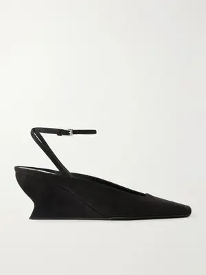 Alaïa Suede Wedge Pumps With Ankle Straps - Black