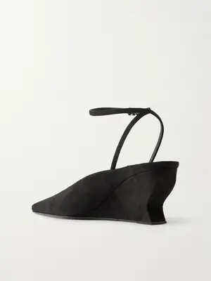 Alaïa Suede Wedge Pumps With Ankle Straps - Black
