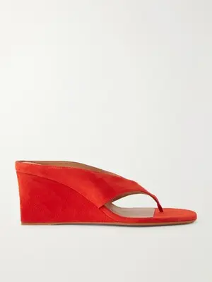 Alaïa Tong 75 Suede Wedge Sandals - Orange