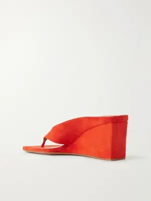 Alaïa Tong 75 Suede Wedge Sandals - Orange