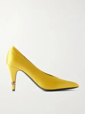 Versace Embellished Satin Pumps - Yellow