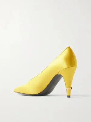 Versace Embellished Satin Pumps - Yellow