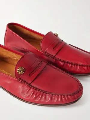Versace Embellished Leather Loafers - Red