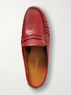 Versace Embellished Leather Loafers - Red