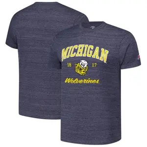 LEAGUE COLLEGIATE WEAR Michigan Wolverines Arch Script Victory Falls Tri-blend T-shirt - Heather Navy