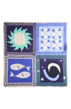 Echo Escape Print Cotton & Silk Square Scarf - Ultramarine