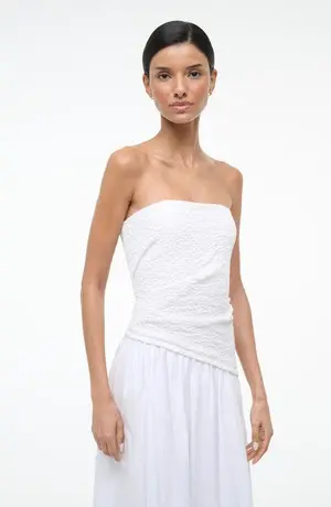 Staud Nia Strapless Midi Dress - White