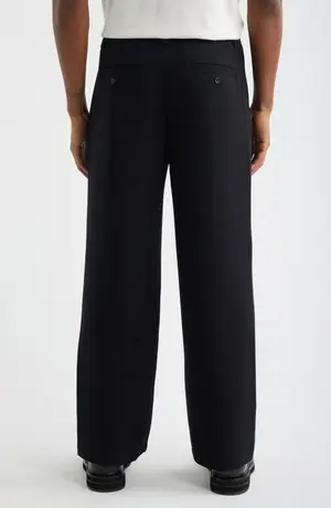 OPEN EDIT Relaxed Pleated Stretch Twill Trousers - Black