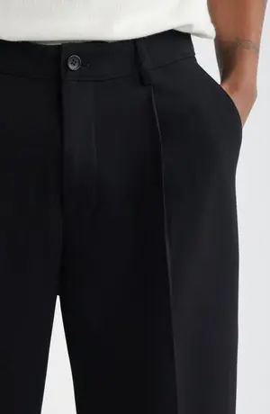 OPEN EDIT Relaxed Pleated Stretch Twill Trousers - Black