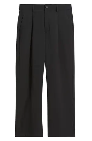 OPEN EDIT Relaxed Pleated Stretch Twill Trousers - Black