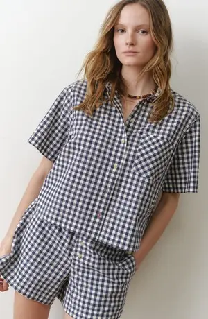 Marine Layer Gingham Cotton Poplin Boxer Shorts - Navy Gingham