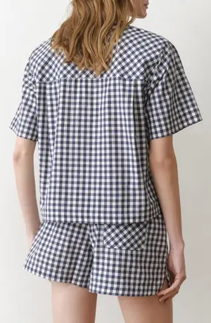 Marine Layer Bonnie Gingham Pima Cotton Poplin Shirt - Navy/white Gingham