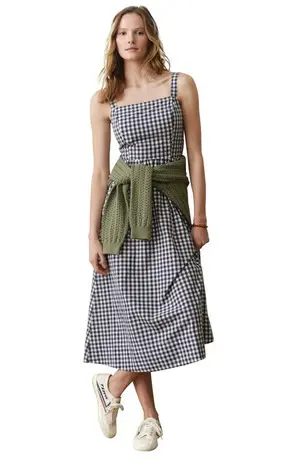 Marine Layer Gingham Pima Cotton Poplin Midi Dress - Navy Gingham