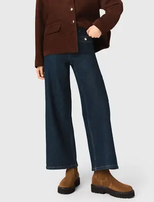 Maje Wide Leg Jeans With Patch Pockets - Navy