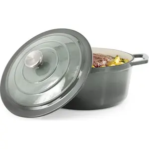 MEGACHEF 5 Quarts Round Enameled Cast Iron Casserole With Lid - Gray