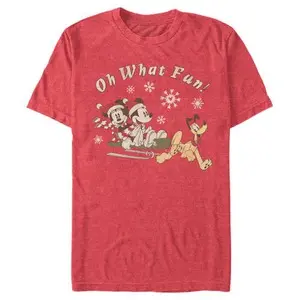 MICKEY & FRIENDS Oh What Fun Sled Graphic T-shirt - Red Heather