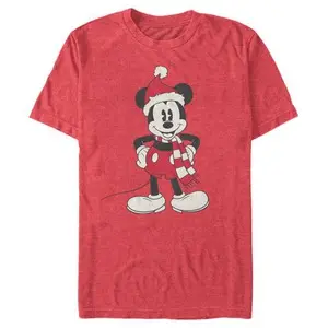 MICKEY & FRIENDS Christmas Santa Hat Mickey Short Sleeve Graphic T-shirt - Red Heather