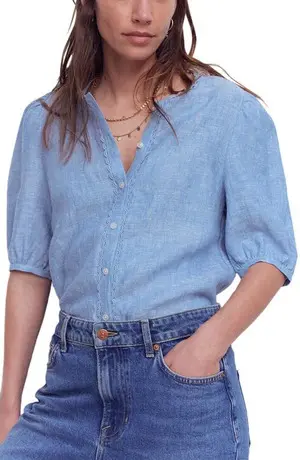 Boden Linen Button-up Shirt With Lace Detail