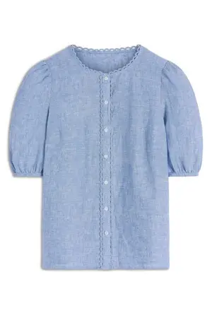 Boden Linen Button-up Shirt With Lace Detail