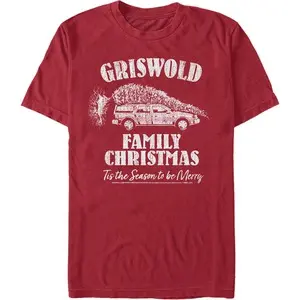 NATIONAL LAMPOON'S CHRISTMAS VACATION Griswold Distressed Logo Short Sleeve Graphic T-shirt - Cardinal