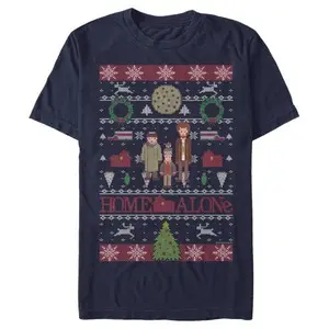 HOME ALONE Characters Ugly Sweater Graphic Tee - Navy Blue