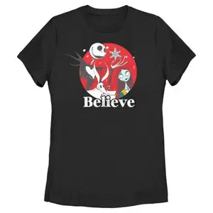 THE NIGHTMARE BEFORE CHRISTMAS Jack And Sally "believe" Graphic T-shirt - Black