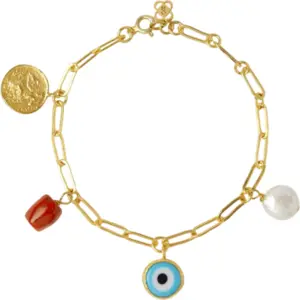 OTTOMAN HANDS Cornicello Evil Eye And Pearl Charm Bracelet - Gold